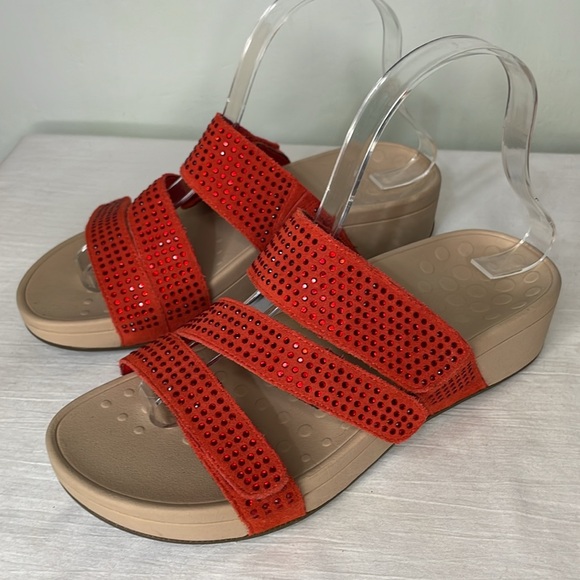 Vionic | Shoes | Vionic Alexis Rhinestone Red Suede Leather Slide ...